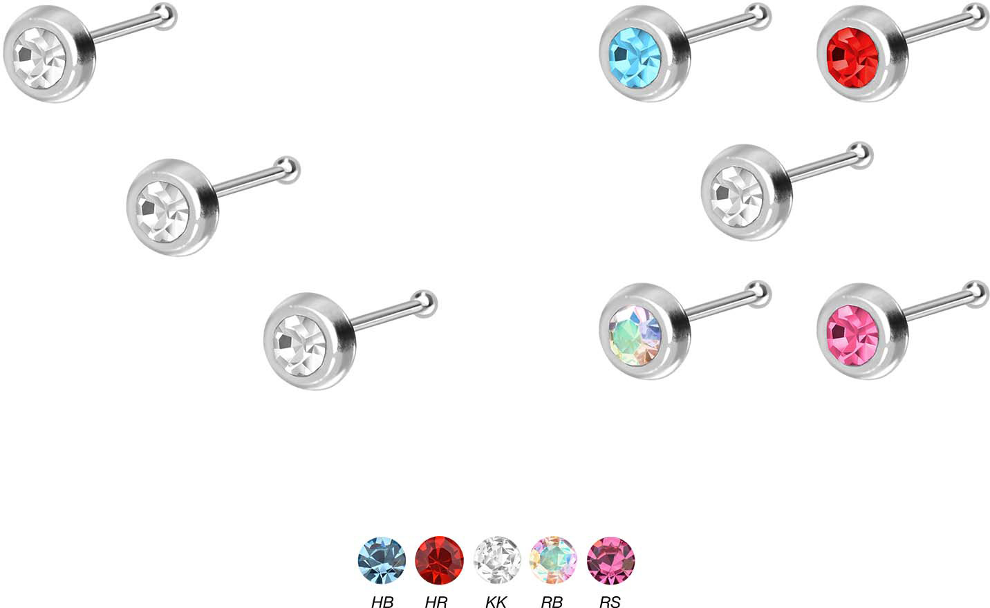 SET 925 silver nose stud pin ROUND CRYSTAL | PIERCINGLINE